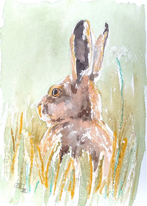 Hare Painting In Mixed Media Hare Art An Original Watercolour And Wax