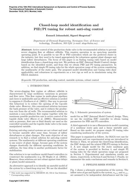 Pdf Closed Loop Model Identification And Pidpi Tuning For · Pdf