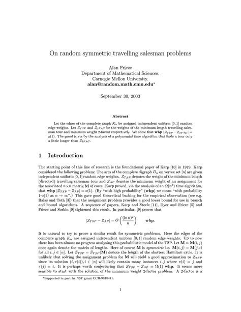 Pdf On Random Symmetric Travelling Salesman Problems