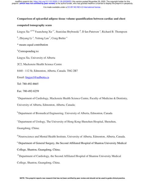Pdf Comparison Of Epicardial Adipose Tissue Volume Quantification Between Cardiac And Chest