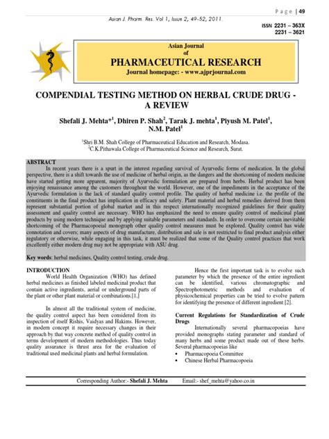 Compendial Testing Method On Herbal Crude Drug A Review Pdf Herbalism Bioassay Compendial Testing Method On Herbal Crude Drug A Review Pdf Herbalism Bioassay