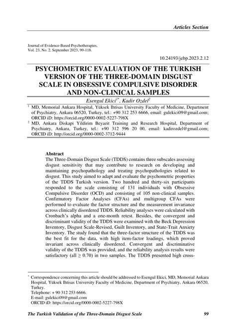 Pdf Psychometric Evaluation Of The Turkish Version Of The Three Domain Disgust Scale In