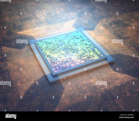 Microprocessor Microchip Connection To Circuit Board Abstract Concept Image Macro And Nano