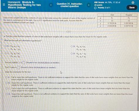 solved homework module 8 hypothesis testing for two means