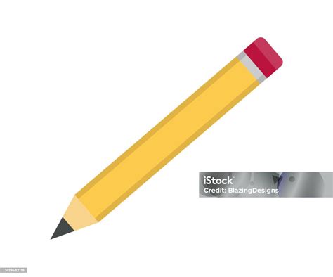 평평한 스타일의 흰색 배경에 지우개가있는 연필 투명한 배경에 나무 노란색 연필로 장식하고 벡터 디자인과 일러스트 레이 션을 덮습니다 배경 주제에 대한 스톡 벡터 아트 및