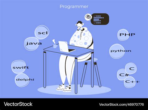 Programmer Concentrated On Working On The Project Vector Image