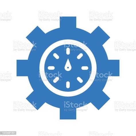 Gear Optimization Performance Icon Blue Color Vector Graphics Stock