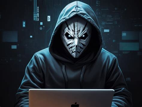 Premium Photo Hacker And Malware Concept Dangerous Hooded Hacker Man Using Laptop With Binary