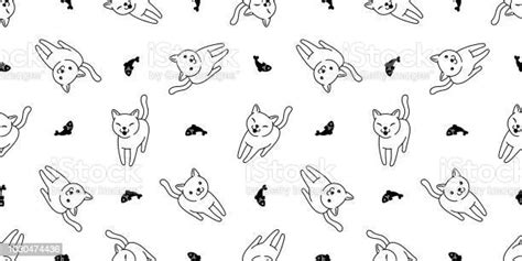 고양이 원활한 패턴 벡터 연어 물고기 고양이 캘 리 만화 스카프 절연 타일 배경 반복 벽지 낙서 그림 곰에 대한 스톡 벡터 아트 및 기타 이미지 Istock