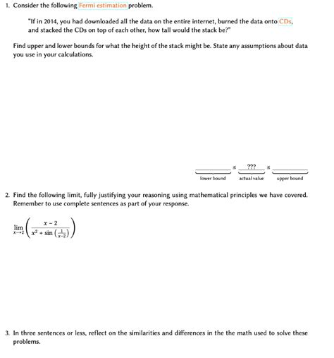 Solved 1 Consider The Following Fermi Estimation Problem