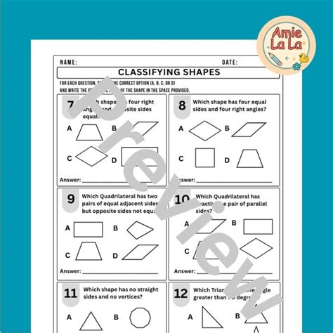 Classifying Shapes And 2d Geometry Worksheets Grade 4 5 Ccss No Prep