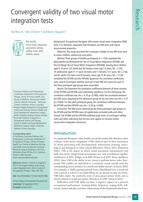 Pdf Convergent Validity Of Two Visual Motor Integration Tests