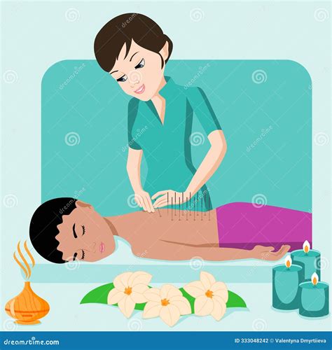 Needle Acupuncture European And Indian Ethnicity Stock Vector