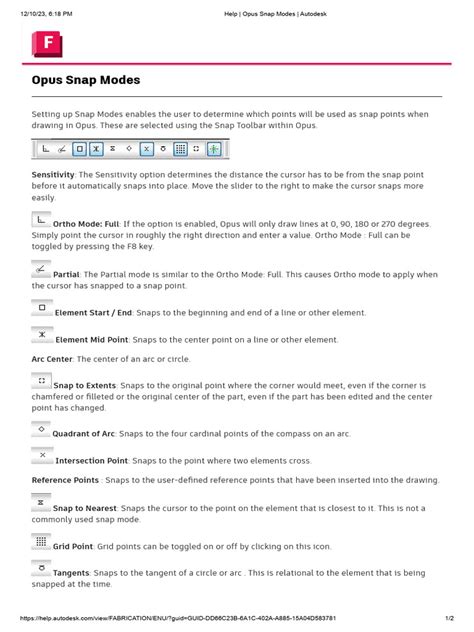 4 Help Opus Snap Modes Autodesk Pdf Cursor User Interface