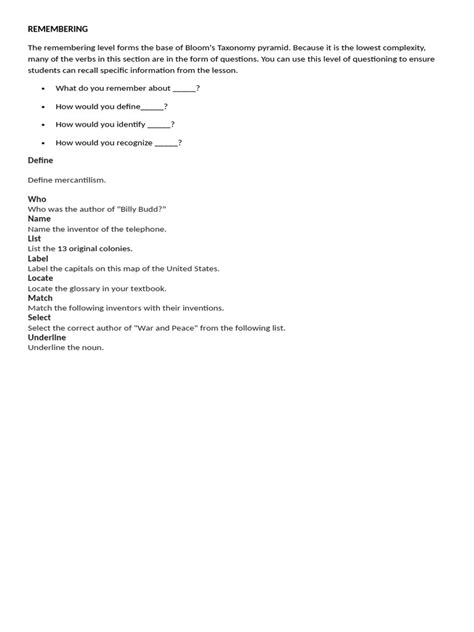 Blooms Taxonomy Sample Questions 1 Pdf Blooms Taxonomy Sample Questions 1 Pdf