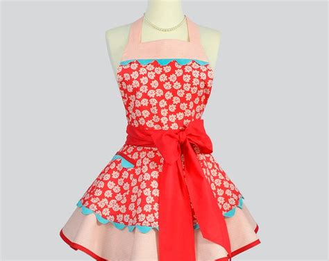 Ruffled Retro Apron Handmade Flirty Full Womens Apron Etsy