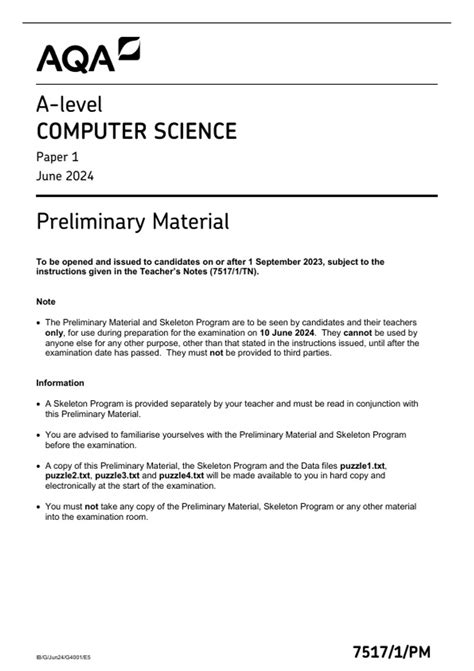 Aqa A Level Computer Science Question Paper 2024paper 1 75171pm
