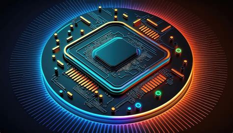 Premium Ai Image Futuristic Modern New Computer Processor Chip Colorful Neon Glowing Cpu Model