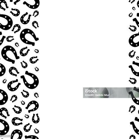 행운의 말굽 실루엣 원활한 수직 테두리 벡터 패턴을 반복합니다 격리 된 무색 배경 행운의 상징 끝없는 장식 성 패트릭의 날 웹 디자인 인쇄 광고 배너용 템플릿입니다 말 신발