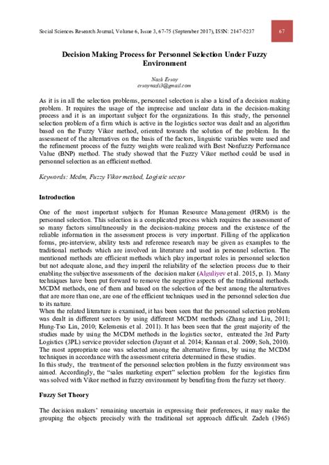 Pdf Decision Making Process For Personnel Selection Under Fuzzy Environment