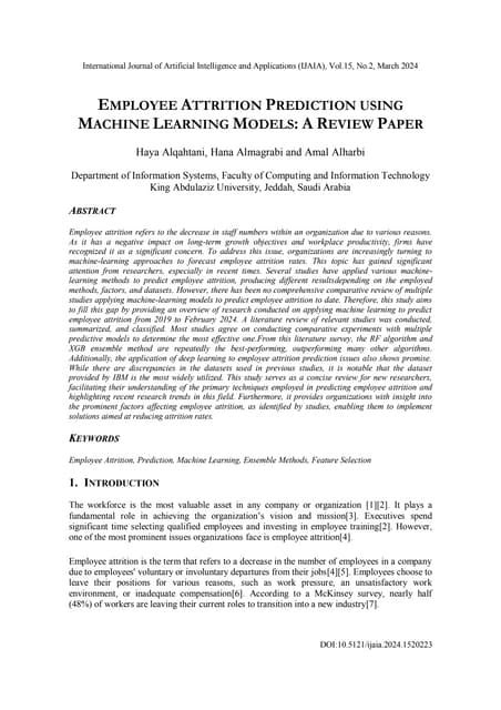 Employee Attrition Prediction Using Machine Learning Models A Review Paper Pdf