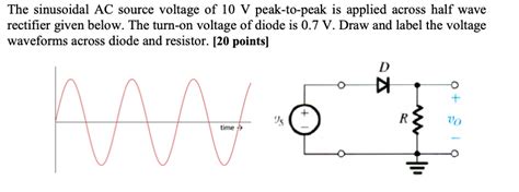 Solved The Sinusoidal AC Source Voltage Of V Peak To Peak Chegg