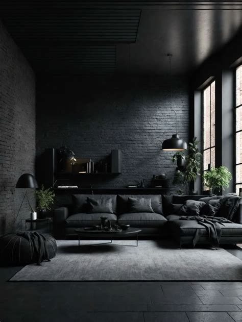 Black Loft Interior Black Interior Design Contemporary Living Room