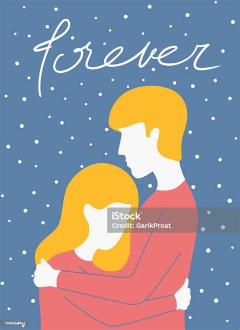 영원히 레터링 템플릿 엽서 발렌타인 데이와 별 점 배경에 귀여운 커플 포옹 2월에 대한 스톡 벡터 아트 및 기타 이미지 2월 개념 개념과 주제 Istock