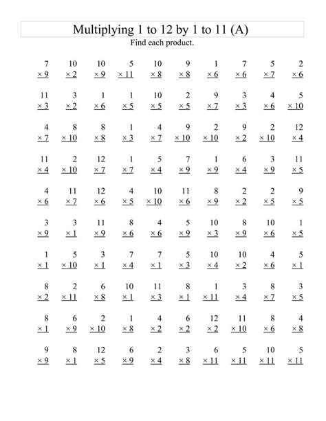 Free Multiplication Tables 1 12 Printable Worksheets Preschool