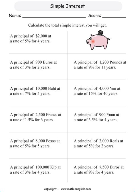 Free Simple Interest Math Problems Worksheet Download Free Simple