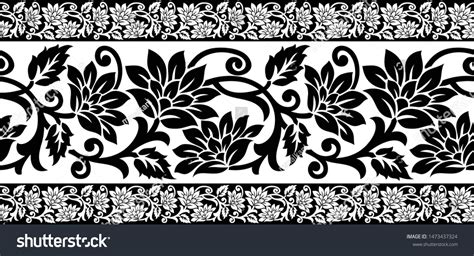 Traditional Seamless Indian Textile Floral Border Stock Vector Royalty