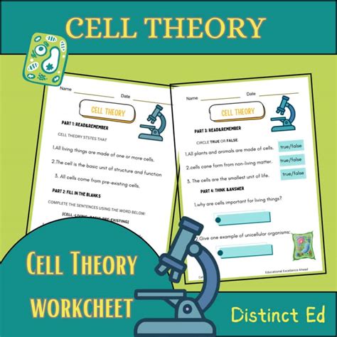 Cell Theory Worksheet By Distinct Ed Tpt