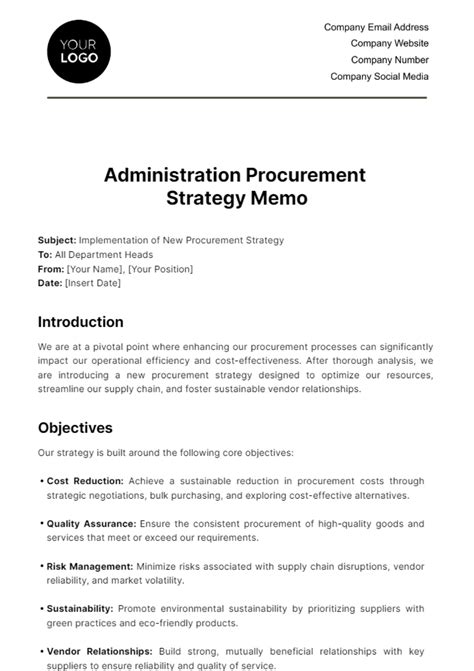 Free Administration Procurement Strategy Memo Template To Edit Online