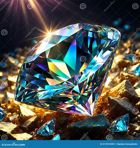 Faceted Crystal Gemstone Diamond Reflects The Ray Of The Sun Stock
