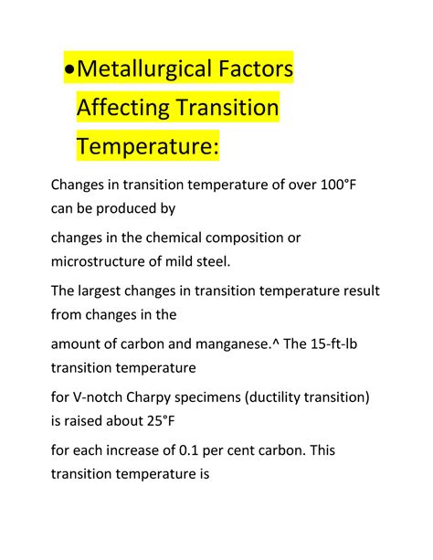 Metallurgical Factors Affecting Transition Temperature Metallurgical