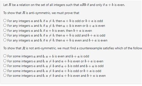 Solved Let R Be A Relation On The Set Of All Integers Such Chegg Com
