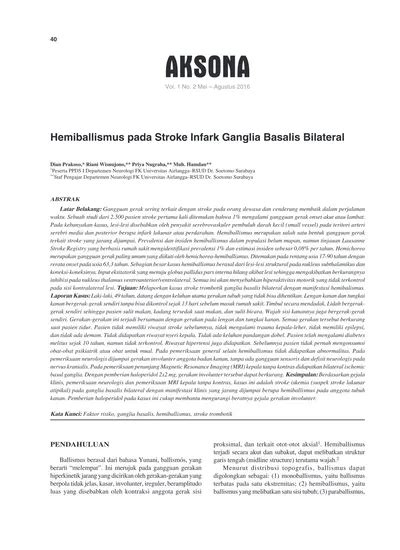 Aksona Vol 1 No 2 Mei Agustus Hemiballismus Pada Stroke Infark