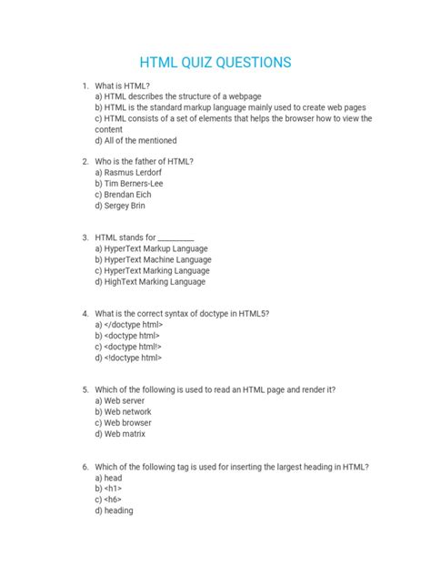 Html Quiz Questions Pdf Html Element Html