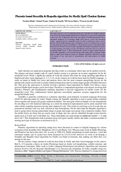 Pdf Phonetic Based Soundex And Shapeex Algorithm For Sindhi Spell Checker System Zeeshan