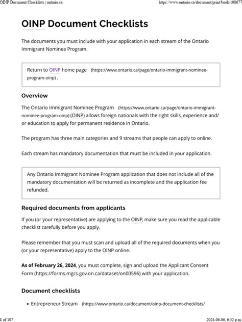 Oinp Document Checklists Ontario Ca Pdf Travel Visa Passport