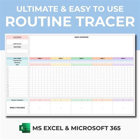 Routine Tracker Template Excel Spreadsheet Monthly Weekly Daily Routine Planner Excel