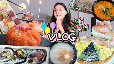 Vlog 나혼자 생일 브이로그🥳 혼술 회케이크 밀면 돼지국밥 초밥 과일타르트 먹방 Mukbang Blog Youtube