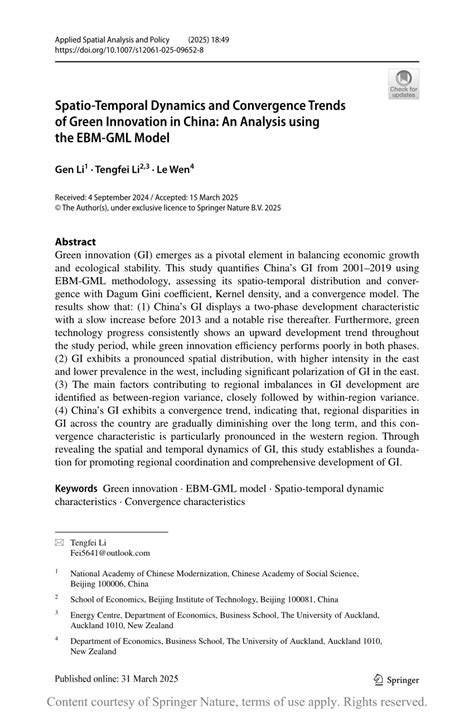 Spatio Temporal Dynamics And Convergence Trends Of Green Innovation In