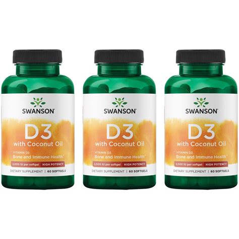 Swanson Vitamin D3 With Coconut Oil High Potency 3 Pack