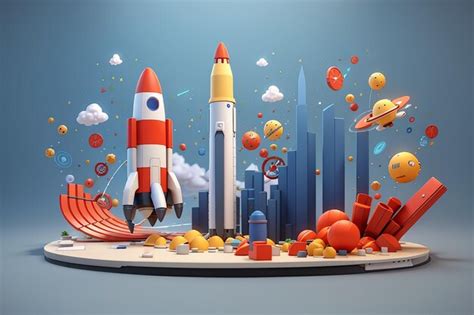 premium photo 3d render illustration rocket chart for marketing