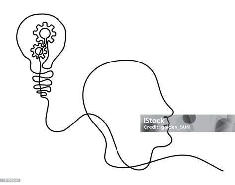 흰색 배경에 선 그리기로 전구와 남자 실루엣 프로필 낙서 드로잉에 대한 스톡 벡터 아트 및 기타 이미지 낙서 드로잉 남자 마케팅 Istock