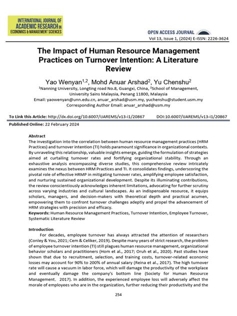 The Impact Of Human Resource Management Practices On Turnover Intention A Literature Review