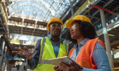 Engineers Discussing Project In Industrial Facility Premium Ai