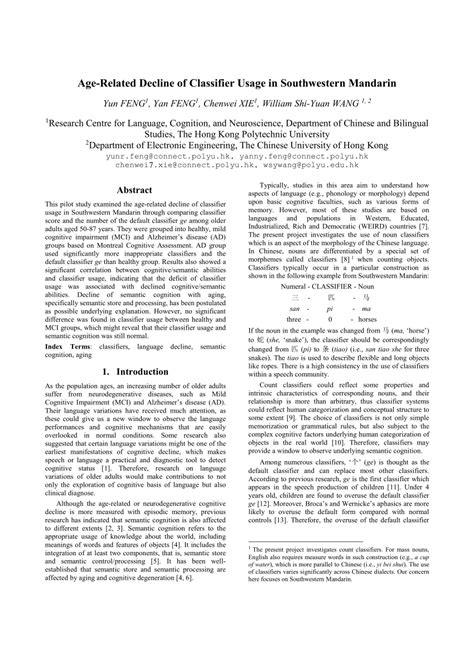 Pdf Age Related Decline Of Classifier Usage In Southwestern Mandarin