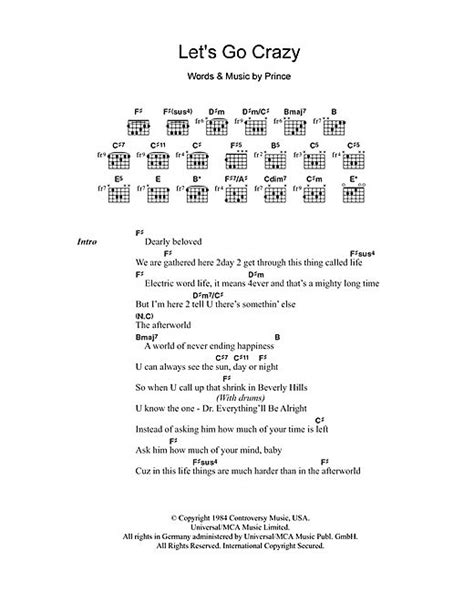 Prince Lets Go Crazy Sheet Music Notes Chords Sheet Music Notes